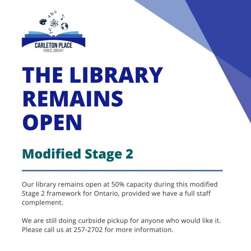 The Library Remains Open! - Carleton Place Public Library