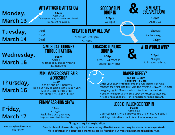 March Break Calendar now available! - Carleton Place Public Library