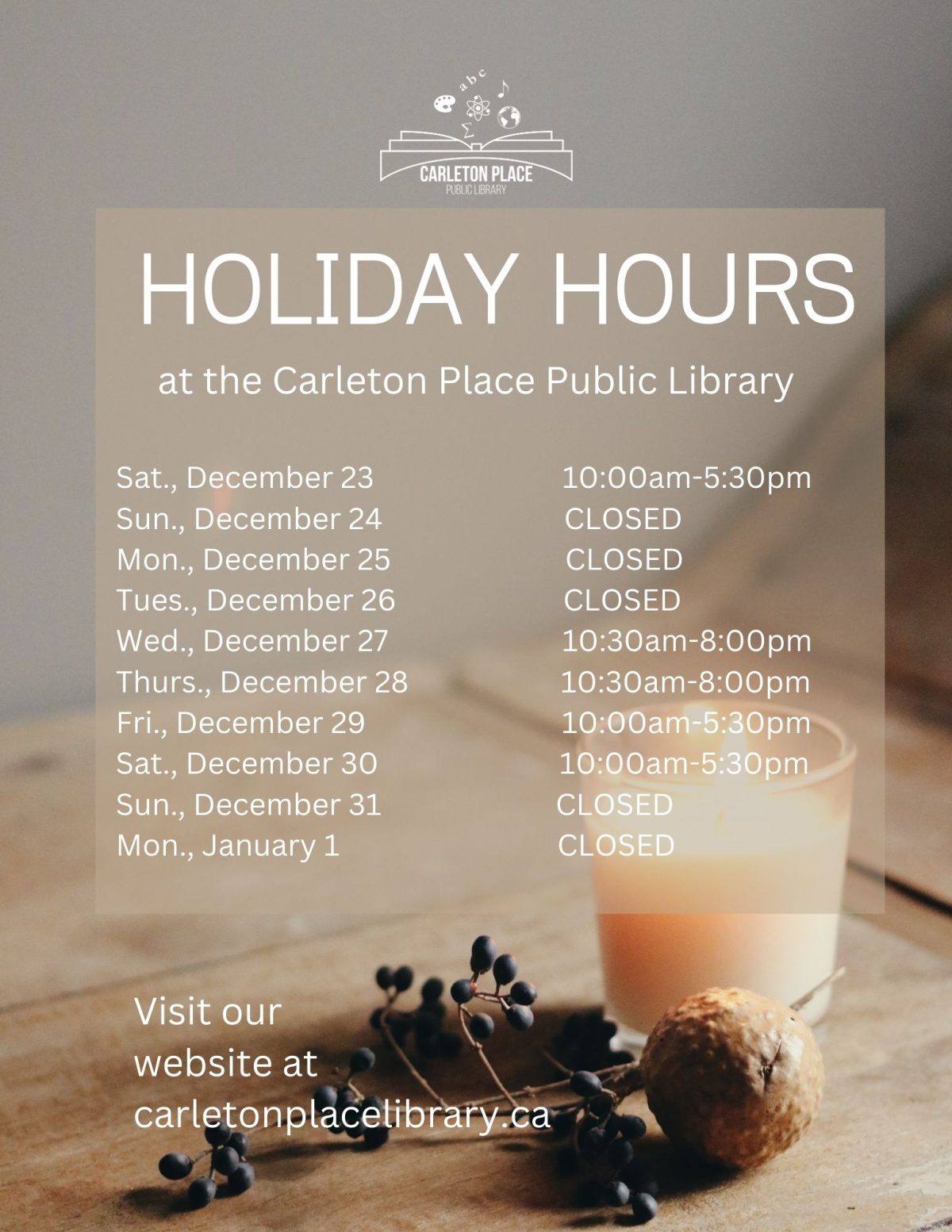 Our Holiday Schedule is Here! - Carleton Place Public Library