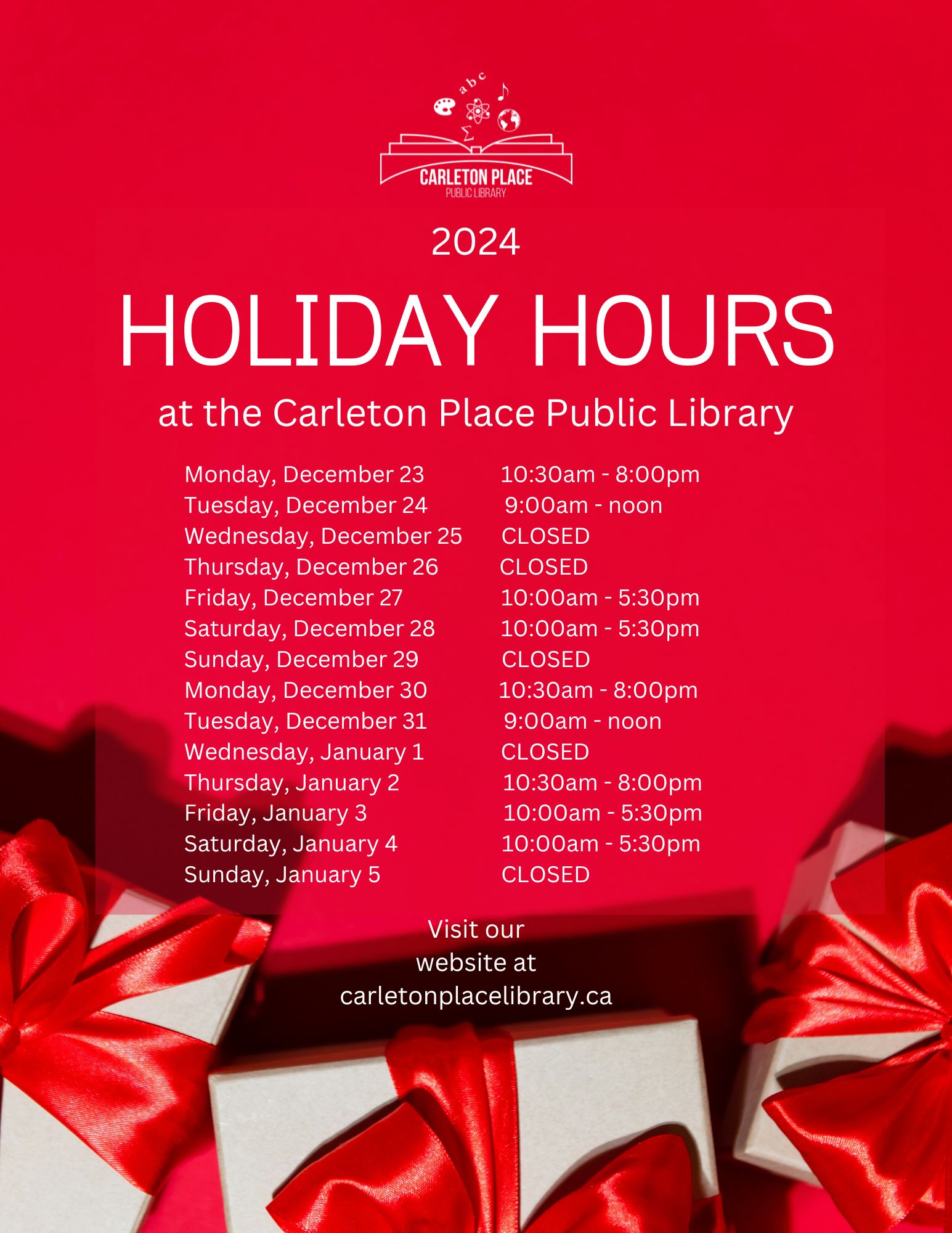 Holiday Hours at the Library - Carleton Place Public Library